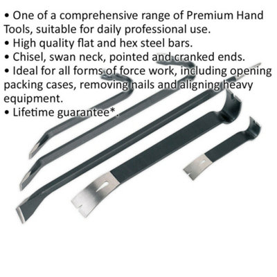 5 Piece Wrecking Bar Set - Flat & Hex Steel Pry Bars - Chisel & Swan ...