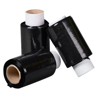 5 Rolls Of Black 100mm x 150m Mini Stretch Shrink Wrap Handy Sized 17mu ...