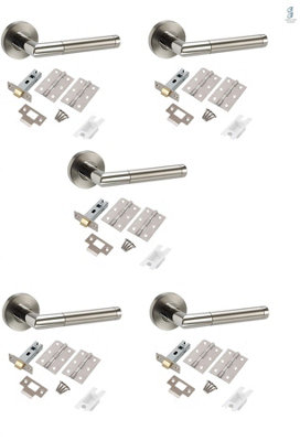 5 Set Mitred Style Door Handles Duo Chrome Finish Round Rose with Latch