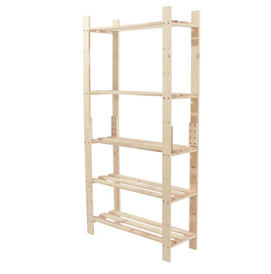 5 Shelf Pine Narrow Slatted Storage Unit - Natural Wood Solid Pine