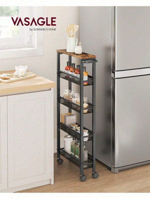 5-Shelf Trolley, Space-Saving Kitchen Cart With Castors,Steel Frame ...