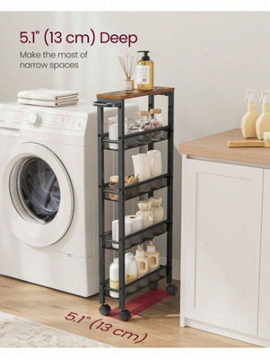 5-Shelf Trolley, Space-Saving Kitchen Cart With Castors,Steel Frame ...