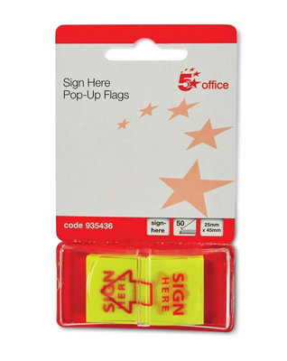 5 Star 46x25mm Sign Here with Red Arrow Index Flags Tab (10 Wallets of 50)