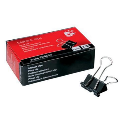 5 Star Office Foldback Clips 19mm Black Pack 12