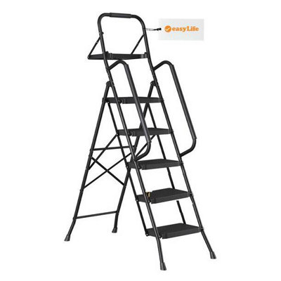 5 STEP LADDER WITH HANDRAILS - BLACK