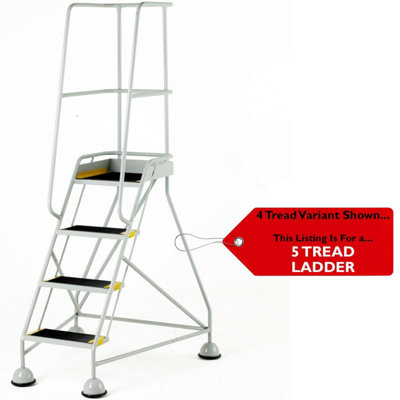 5-Step Portable Mobile Warehouse Safety Stairs with Guardrail in Grey