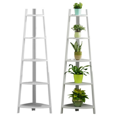 5-Tier Bamboo Plant Stand White Wood Display Flower Plant Stand ...