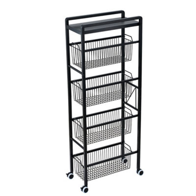 5-Tier Black Kitchen Storage Trolley with 4 Pull-Out Baskets, 40.8cm W ...