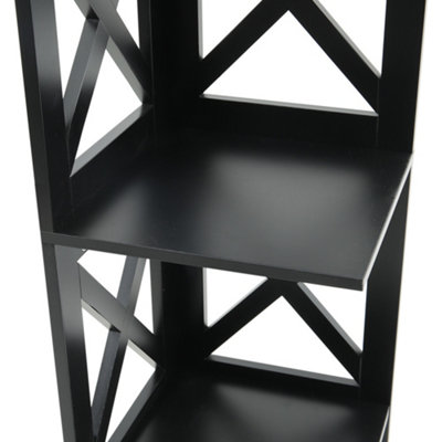 5 Tier Black Wooden Corner Shelf Rack Shelf Bookcase Standing Living ...