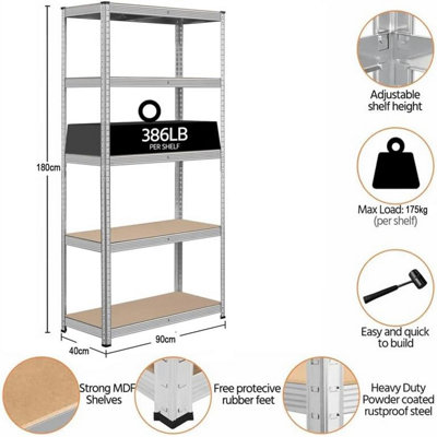5 Tier Boltless Industrial Racking Unit Garage Shelving Adjustable ...