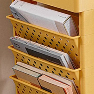 5-Tier Bookshelf Book Rack Small, Plastic Storage Trolley Cart - Yellow