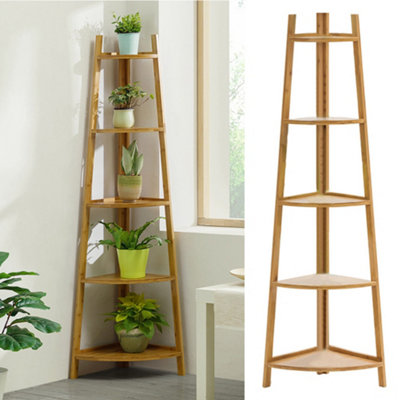 5 Tier Brown Modern Corner Ladder Shelf Plant Display Stand 147 cm
