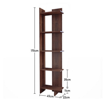 5 Tier Brown Modern Wooden Corner Bookcase Ladder Shelf Plants Stand