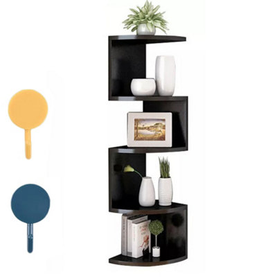 5 Tier Floating Corner Shelves Wooden Storage Display Shelf Units Wall ...