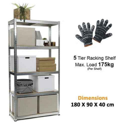 5 Tier Garage Shelving Unit, Storage Rack Galvanised Steel