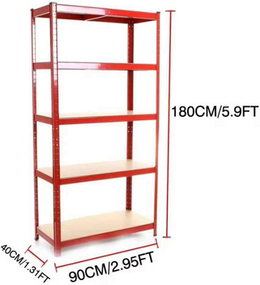 5 Tier Garage Shelving Unit, Storage Rack Steel, Red
