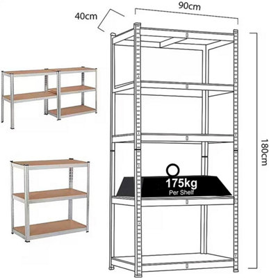 5 Tier Heavy Duty Garage Shelving Unit Metal Boltless Storage Racking ...