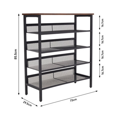 5 Tier Industrial Shoe Rack Shoe Storage Organizer with Wooden Top 73 x ...