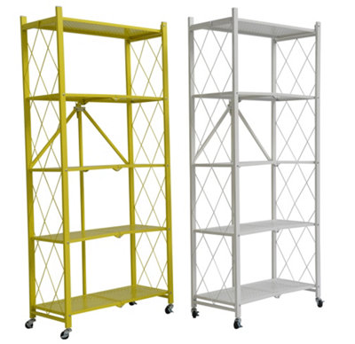 5 Tier Metal Folding shelf with Wheels. Bedroom, Office, Garage Storage ...