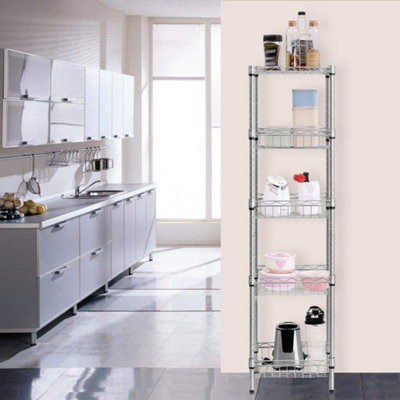5 Tier Shelving Unit - Multi Purpose Stainless Steel Wire Rack Storage ...