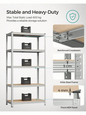 5-Tier Shelving Unit, Steel Shelving Unit For Storage,For Garage, Shed ...