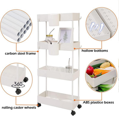 5-tier Trolley on Wheels, Kitchen Storage Utility Cart, Rolling Storage ...