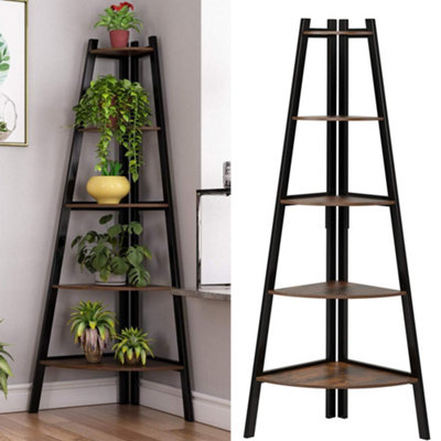 5 Tier Vintage Indoor Plant Stand Solid Wood Corner Display Shelf 1605 mm