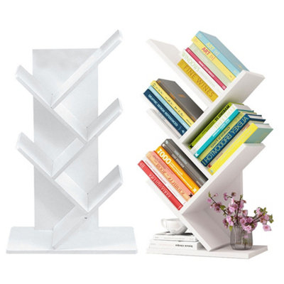 5 Tier White Standing Bookshelves Tree Design Desktop Bookcase Display ...
