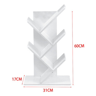 5 Tier White Standing Bookshelves Tree Design Desktop Bookcase Display ...