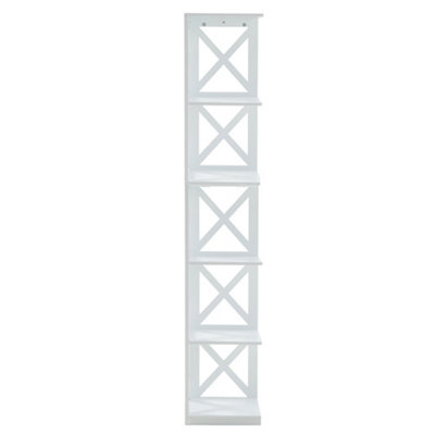 5 Tier White Wooden Corner Shelf Rack Shelf Bookcase Standing Shelving ...
