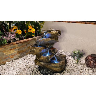 5 Tier Wood Cascade Mains Power Water Feature With Cover