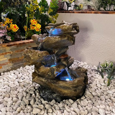 5 Tier Wood Cascade Solar Powered Water Feature With Cover