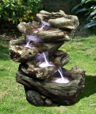 5 Tier Wood Cascade Woodland Solar Water Feature