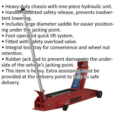 5 Tonne Long Reach Hydraulic Trolley Jack - Foot Operated Quick Lift ...