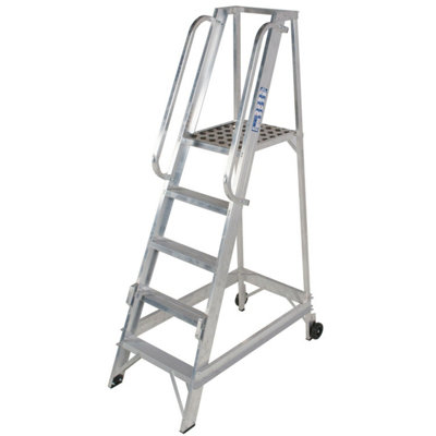 5 Tread 1.3m Aluminium Warehouse Steps with Handrail for Safe Narrow ...