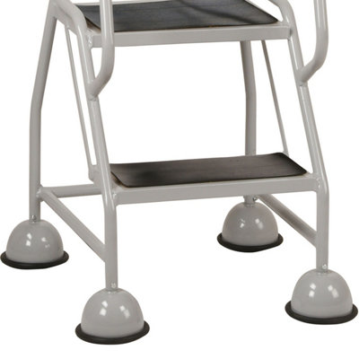 5 Tread Grey Mobile Warehouse Steps - Portable Safety Ladder with Wheels