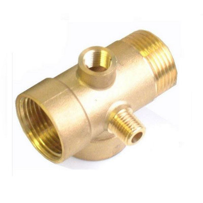 5-Way Brass Pump Fittings Connector Pressure Check Vessels Gauges 1" x ...