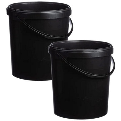 5 x 10 Litre Strong Black Plastic Hard Wearing Plastic Buckets Complete ...