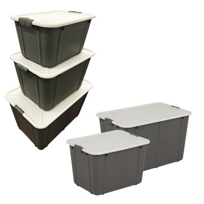 5 x 16L Grey Organic Multi Capacity Stackable Large Reinforced Storage Containers With Clip Lock ...