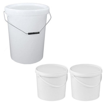 5 x 20 Litre Strong White Plastic Hard Wearing Plastic Buckets Complete ...
