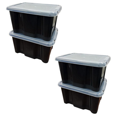 5 x 24 Litre Large Black Plastic Storage Containers With Lids For Home ...