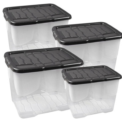 5 x 24L Clear Plastic Stacker Box Large Storage Box With Lids Strong ...