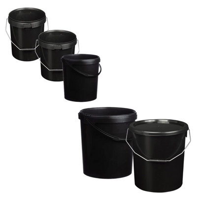 5 x 25 Litre Strong Black Plastic Hard Wearing Plastic Buckets Complete ...