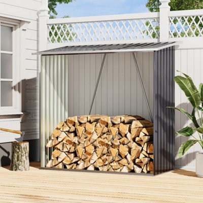 5 x 2ft Garden Grey Metal Log Storage Shed Firewood Rack Log Store