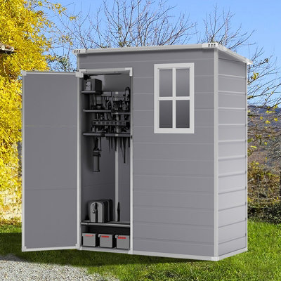 5 x 3 ft Pent Plastic Shed Garden Storage Shed with Floor and Window ...