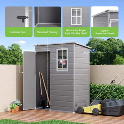 5 x 3 ft Pent Plastic Shed Garden Storage Shed with Floor and Window ...