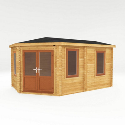 5 x 3 m Corner Lodge Log Cabin - 44 mm - Oak UPVC Windows and Door ...