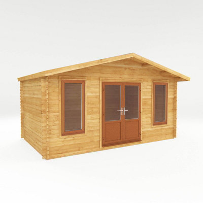 5 x 3 m Retreat Log Cabin with Oak UPVC Windows and Doors - 44 mm ...