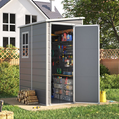 5 x 4 ft Pent Plastic Shed Garden Storage Shed with Window and Door ...