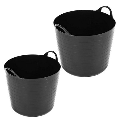 5 x 40 Litres Black Flexible Plastic Storage Buckets Ideal For Home & DIY